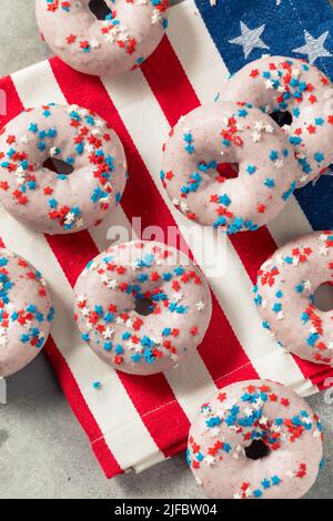Homemade American Festive Donuts with Red White Blue Sprinkles Stock ...