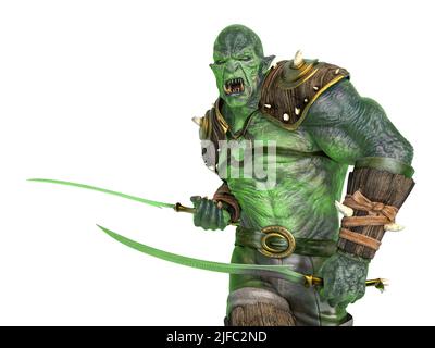 orc warrior marching with swords close up, 3d illustration Stock Photo ...