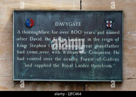 A plaque detailing the history of Davygate in York, England Stock Photo ...