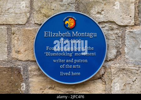 Blue plaque for Elizabeth Montagu founder member of the Bluestocking ...