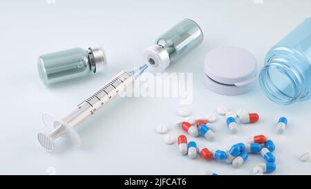 A closeup of medical stuff on a table as a concept of healthcare Stock ...