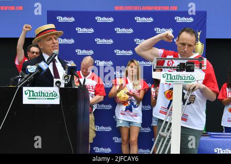 Mens champion Joey Chestnut attends the official weight-in for the ...