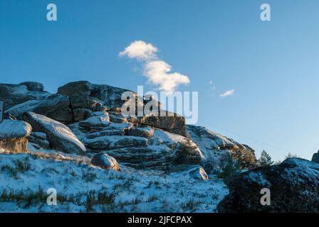 Horizontal view of La Muela nevada in La Garganta Extremadura in spring ...