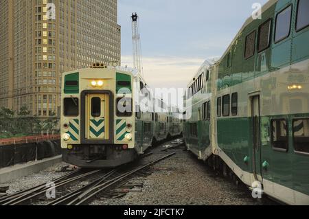 Passenger local trains moves at Toronto Union station. Toronto, Canada ...