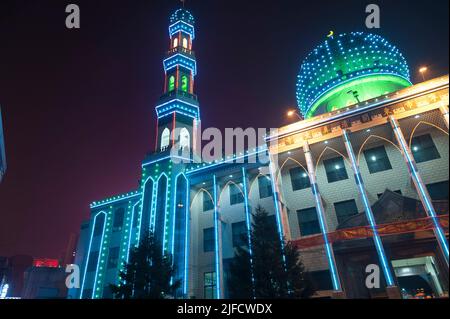 Night view of the Grand Dongguan Mosque of Xining, Qinghai, before the ...