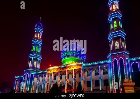 Night view of the Grand Dongguan Mosque of Xining, Qinghai, before the ...