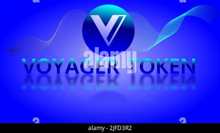 voyager token coin on blue background with its reflection, voyager ...