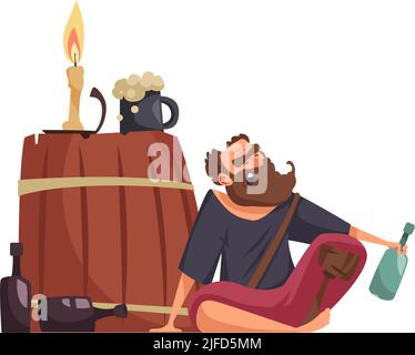 Drunk pirate with wooden leg and bottle of rum cartoon vector ...