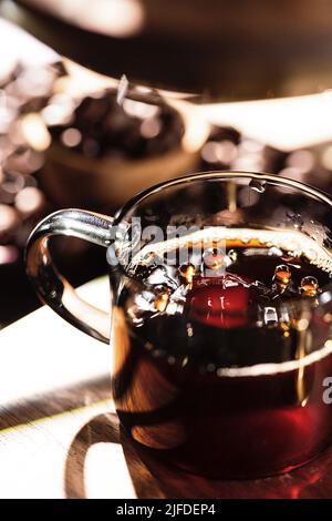 Coffee being filtered, traditional handmade coffee making process ...