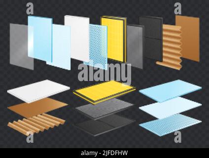 Layered materials realistic set with transparent background and ...