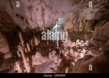 The view inside Frasassi Caves, a karst cave system in the municipality ...