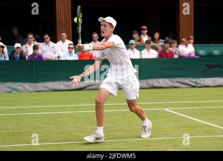 Henry Searle during the Boys' Singles Semi-Final against Cooper ...