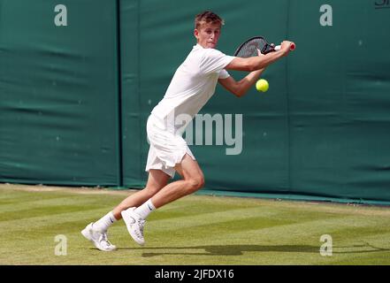 Phoenix Weir in action in the Boys singles on day seven of the 2023 ...