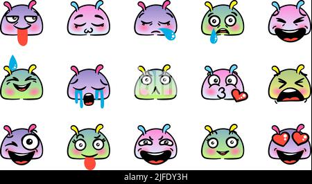 Various Cartoon Emoticons Set with Snails or Slugs. Doodle faces, eyes ...