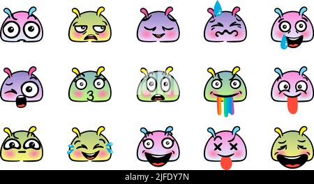 Various Cartoon Emoticons Set with Snails or Slugs. Doodle faces, eyes ...