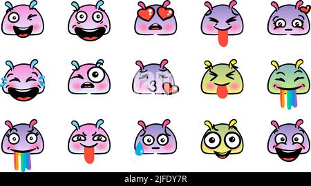 Various Cartoon Emoticons Set with Snails or Slugs. Doodle faces, eyes ...