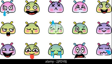 Various Cartoon Emoticons Set with Snails or Slugs. Doodle faces, eyes ...