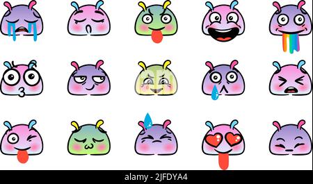 Various Cartoon Emoticons Set with Snails or Slugs. Doodle faces, eyes ...