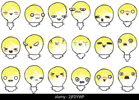 Set of Various Cartoon Bulbs with Emoticons. Doodle lightbulb, ideas ...