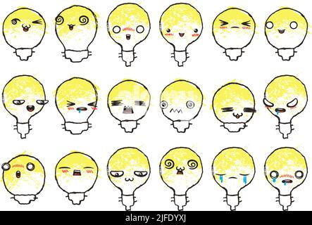 Set of Various Cartoon Bulbs with Emoticons. Doodle lightbulb, ideas ...
