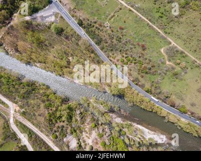Amazing Aerial view of Struma River passing through the Kresna Gorge ...