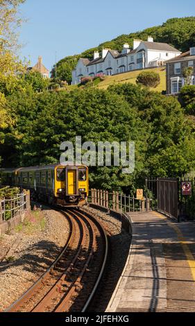 The GWR train arriving at St Ives railway station on the St Ives Bay ...
