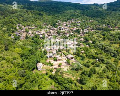 Aerial view of Village of Kovachevitsa with Authentic nineteenth ...
