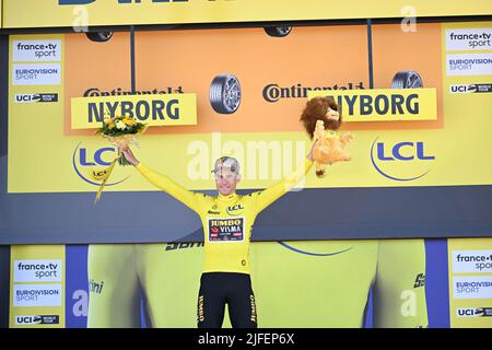 Dutch rider Wout Van Aert for team Jumbo Visma takes the overall lead ...