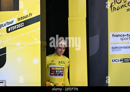 Dutch rider Wout Van Aert for team Jumbo Visma takes the overall lead ...