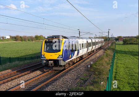 Northern rail class 195 CAF Civity diesel train on the electrified west ...