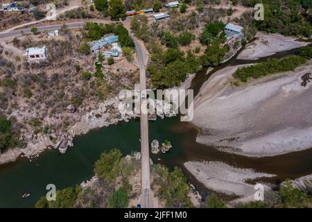 Aerial view of the bridge and the Yaqui River as it passes through the ...