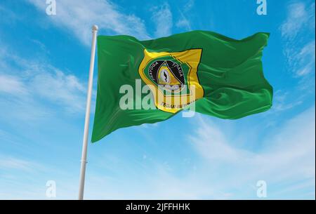 official flag of Regency Bogor Indonesia at cloudy sky background on ...