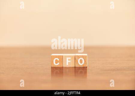 CFO character. CFO. Chief Financial Officer. Written on three wooden ...