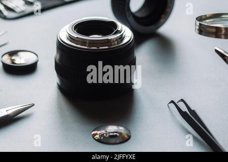 Precision optic photo lens service, adjust, align Stock Photo - Alamy