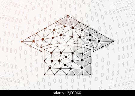 Graduation cap 3d polygonal symbol for UI, UX design template. Low poly ...