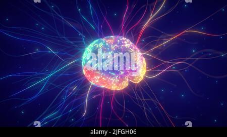 Digital brain connections spreading out. Artificial intelligence (AI) and neural network concept ...