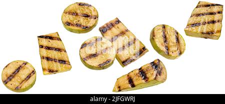 Falling zucchini isolated on white background, selective focus Stock ...