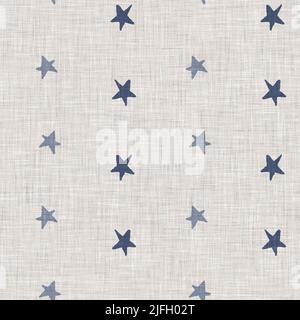 French blue star motif seamless pattern. Tonal country cottage style ...