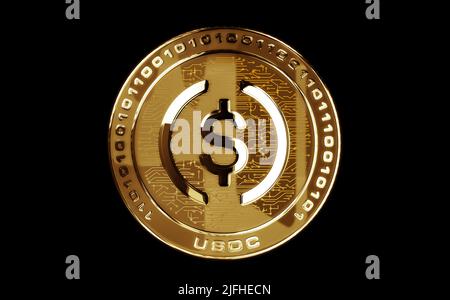 USDC cryptocurrency symbol isolated gold USD coin on green screen ...
