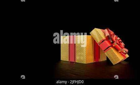 decorated opened present box with golden stars for black friday give ...