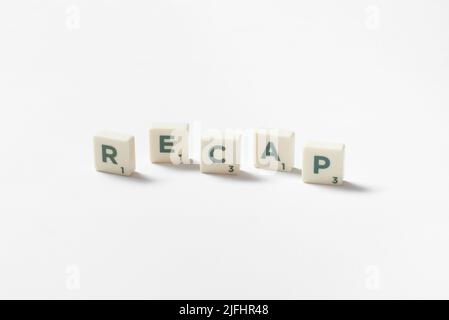 Summary formed of scrabble blocks on white background Stock Photo - Alamy