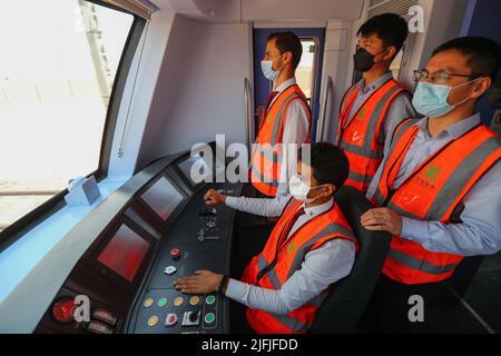Cairo, Egypt. 3rd July, 2022. A light rail transit (LRT) train is seen ...
