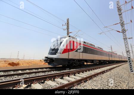 Cairo, Egypt. 3rd July, 2022. A light rail transit (LRT) train is seen ...