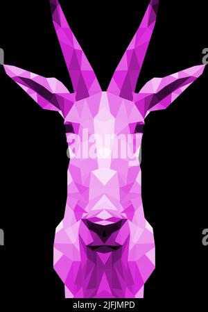 Purple polygonal abstract wild mountain goat on black background ...