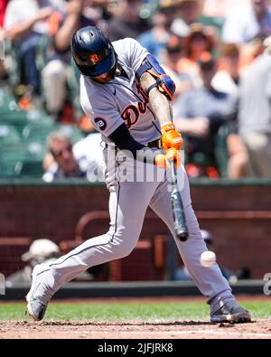 San Francisco Giants' Eric Haase singles off Colorado Rockies starting ...