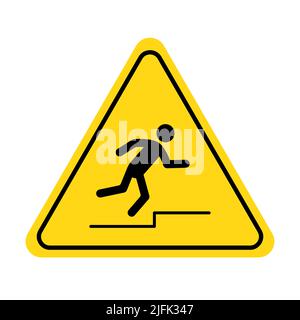 Mind your step icon. Trip, stumble caution sign with fall pictogram man ...