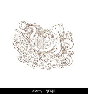 Poseidon, Greek god of the sea, drawing, 19th century Stock Photo - Alamy