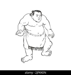 Sumo Wrestler or Rikishi Fighting Stance Front View Continuous Line ...