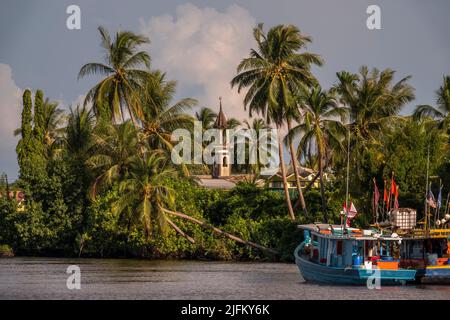 Small fishing boats at Mukah District, Sarawak, East Malaysia, Borneo ...