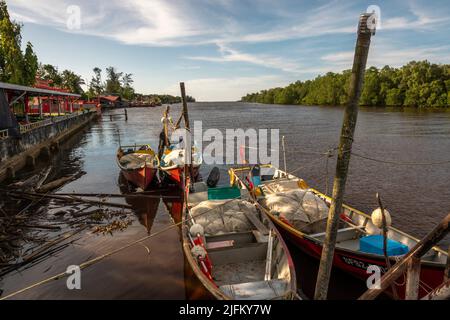 Small fishing boats at Mukah District, Sarawak, East Malaysia, Borneo ...